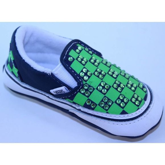 Vans | Shoes | Vans Navy Green Crystal Rhinestone Sneakers Crib 4 ...